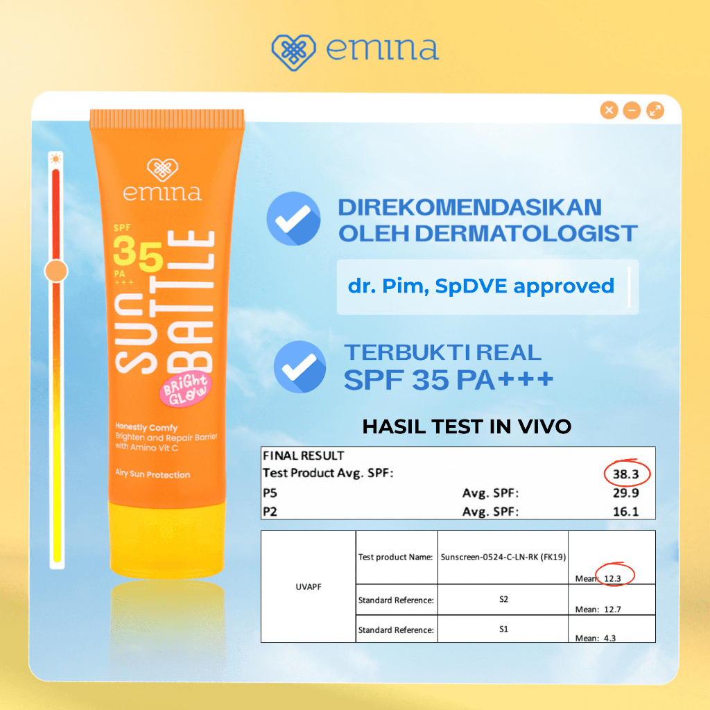 Jual Emina Sun Battle Bright Glow SPF 35 PA+++ (KECIL) | Shopee Indonesia