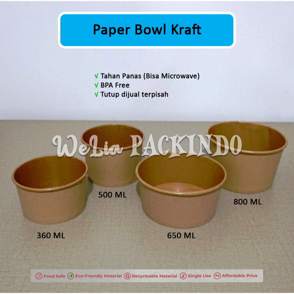 Jual Paper Bowl Kraft Nesto / Mangkok Kertas Uk 360ML 500ML 650ML 800ML | Shopee Indonesia