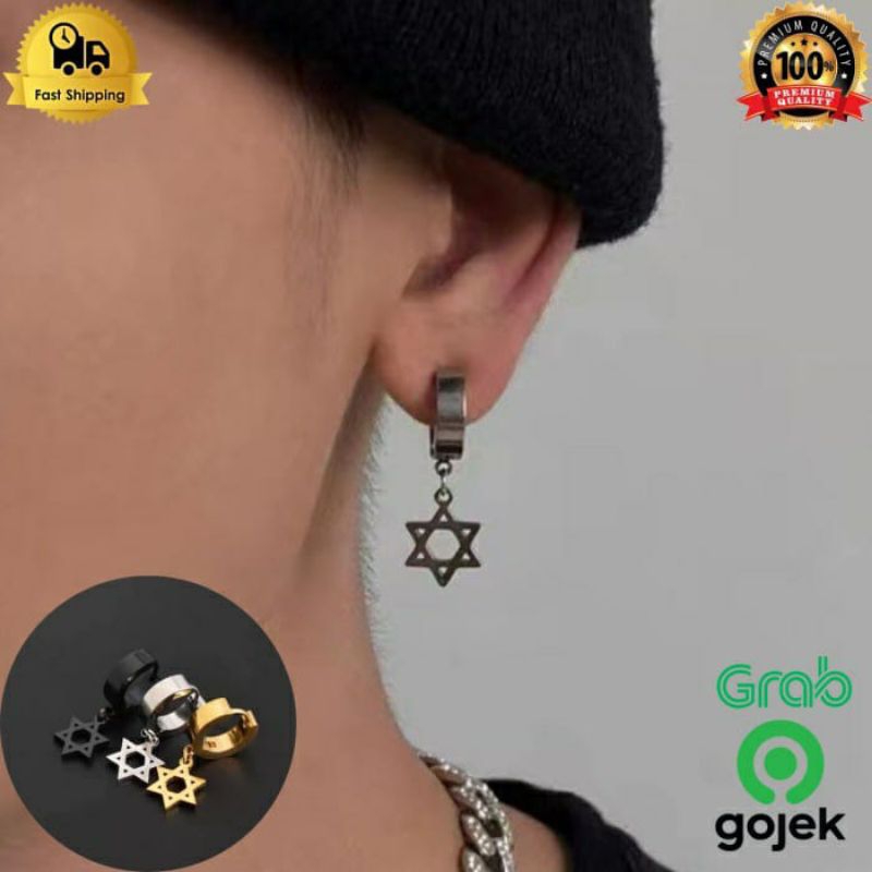 Jual SAKARIBA Anting Jepit Bintang 6 Sisi Anting Magnet Bintang ...