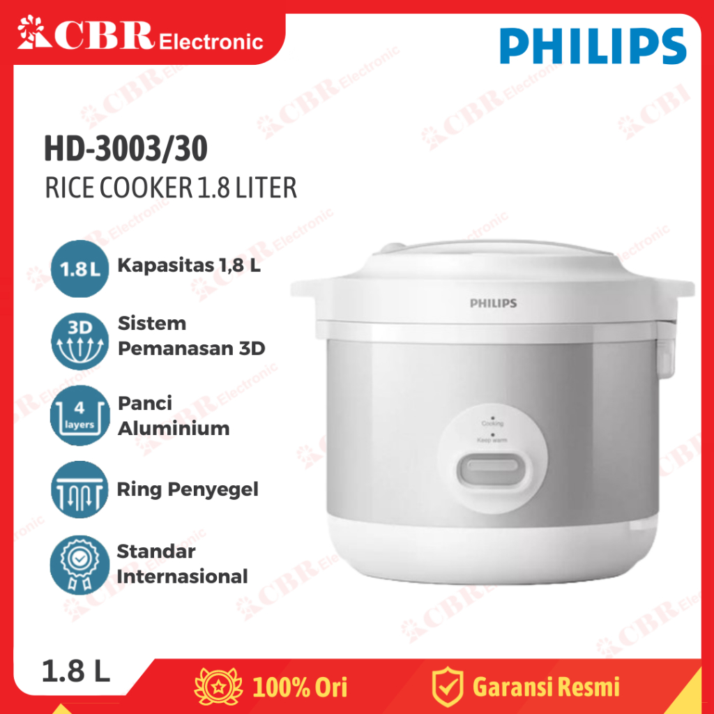 Jual Rice Cooker PHILIPS 1.8 Liter HD-3003/30 - Silver | Shopee Indonesia