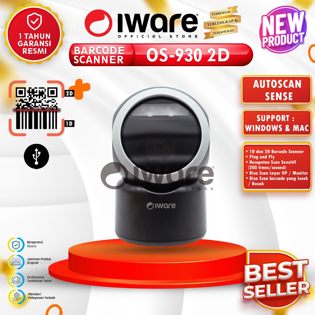 Jual IWARE BARCODE SCANNER OMNI IWARE OS-930 - OS 930 2D QR CODE-E ...