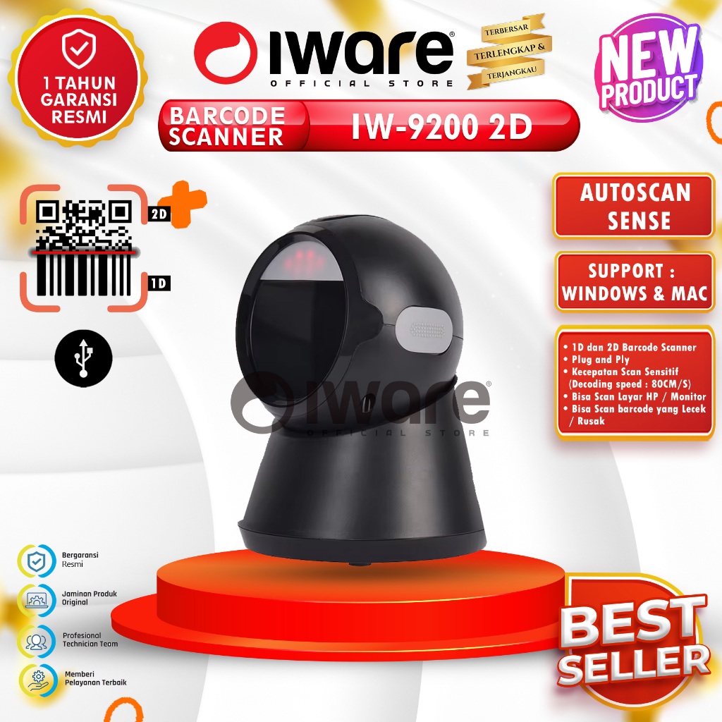Jual IWARE OMNI BARCODE SCANNER 2D AUTO SCAN IWARE IW-9200 USB | Shopee ...