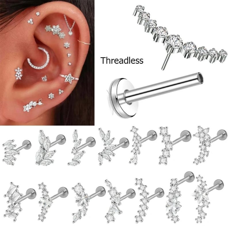 Jual 1pcs Anting Surgical Steel Stainless Plug In Zircon Labret Lips ...