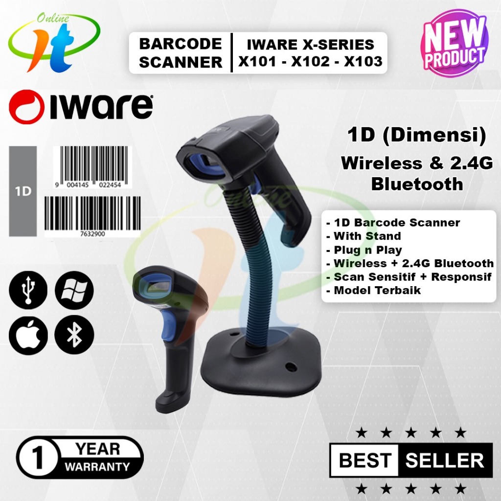 Jual Scanner Barcode 1D Wireless Iware X101 X102 X103 X Series USB ...