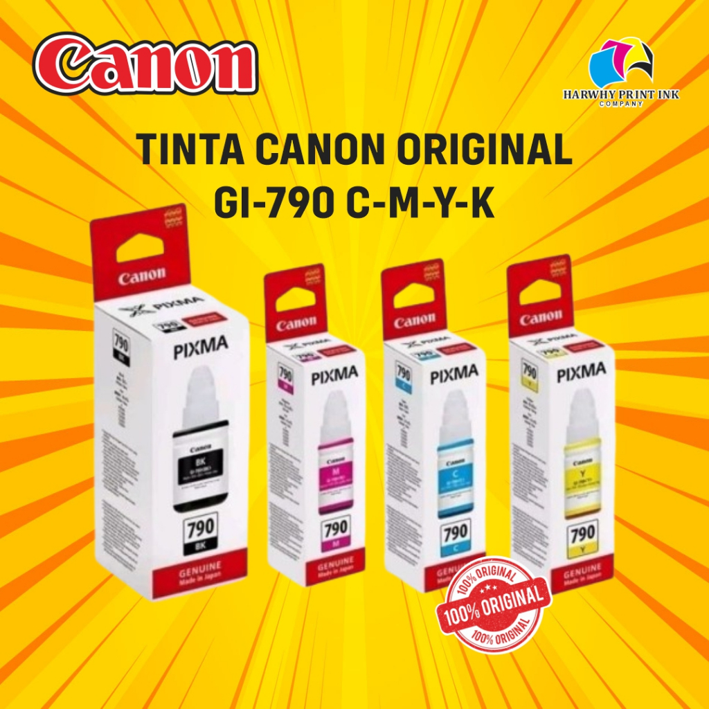 Jual TINTA CANON BOTOL GI 790 BLACK, CYAN, MAGENTA, YELLOW ORIGINAL ...