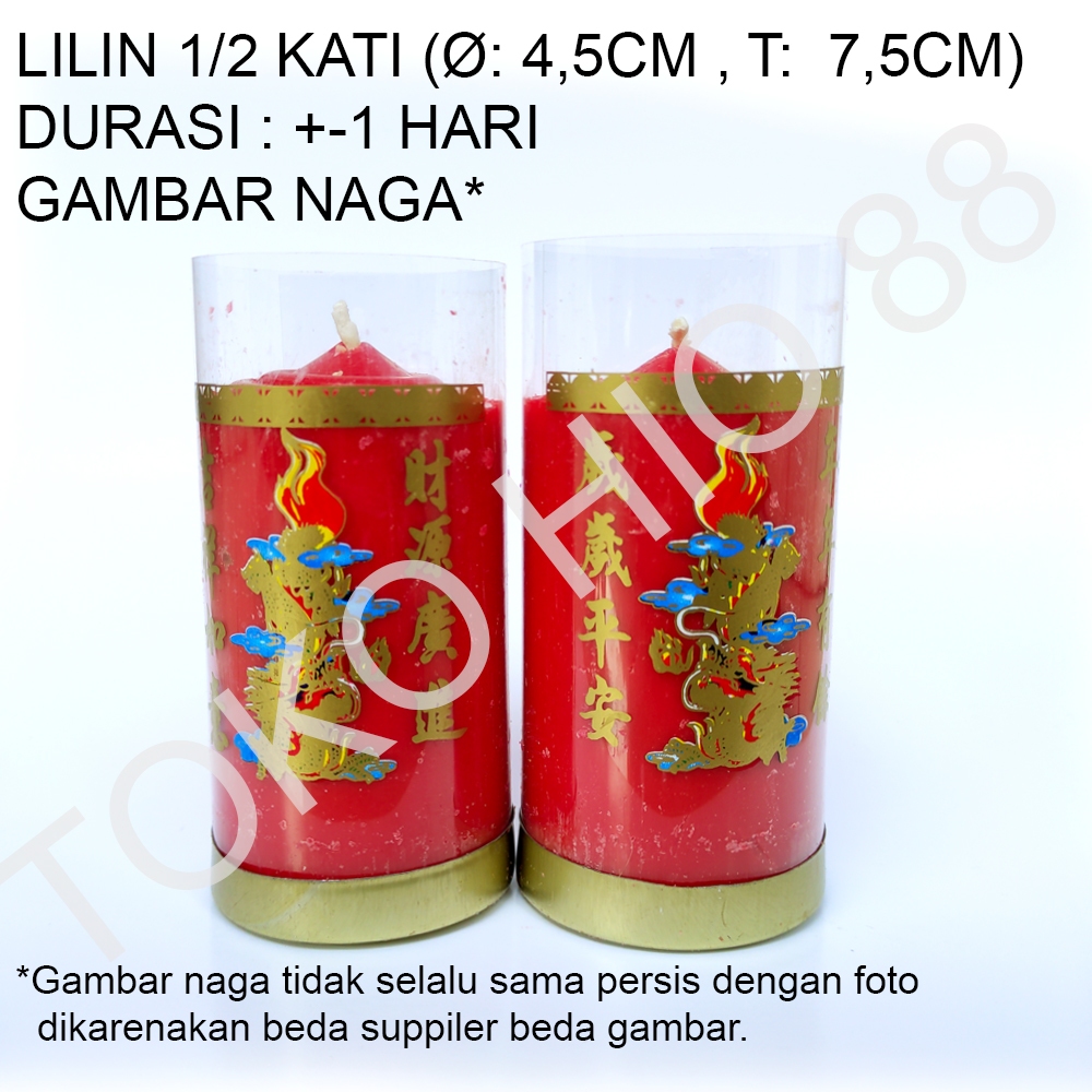 Jual Lilin Merah sembahhyang ukuran Setengah (1/2) Kati sepasang ...