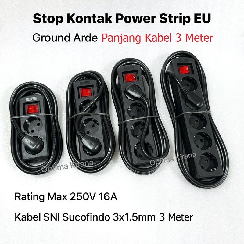 Jual Stop Kontak Arde Grounding Socket Kabel 3M Listrik 16A Power Strip 3 Meter Terminal Saklar ...