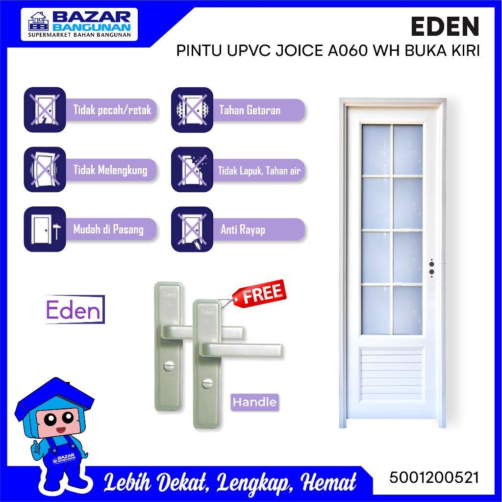 Jual Eden - Pintu Kamar Mandi Wc Upvc Joice A060 A 060 WH Buka Kiri ...