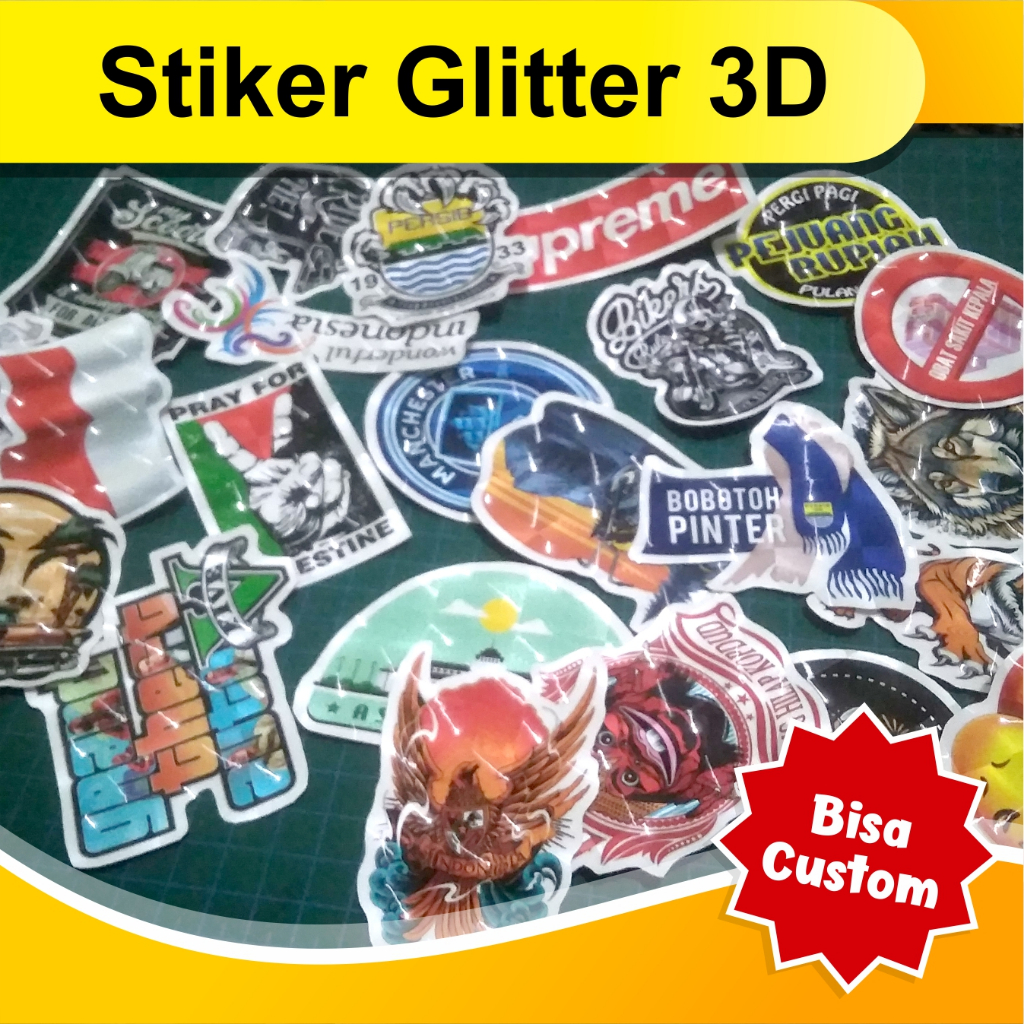 Jual Cetak Stiker Vinyl A3 + Laminasi/Finishing Gliter Efek 3D | Shopee ...