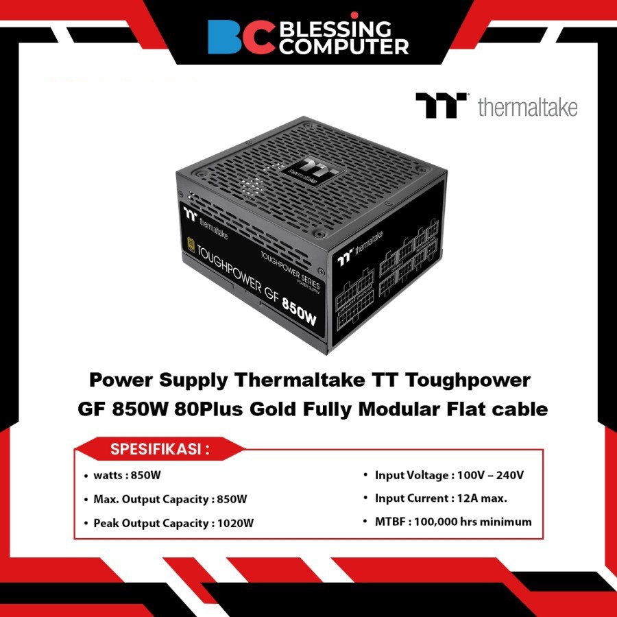 Jual Power Supply Thermaltake TT Toughpower GF 850W 80Plus Gold Fully Modular Flat cable PS-TPD ...