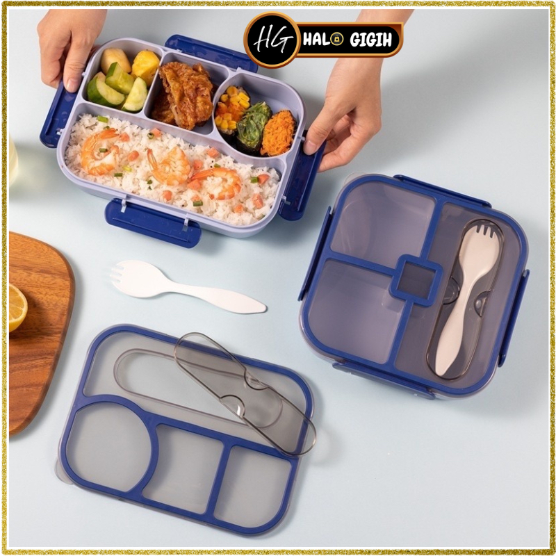 Jual Lunch Box Kotak Bekal Bento Set Bersekat | Kotak Makan Siang Anak dan Dewasa Sudah Ada Seal ...