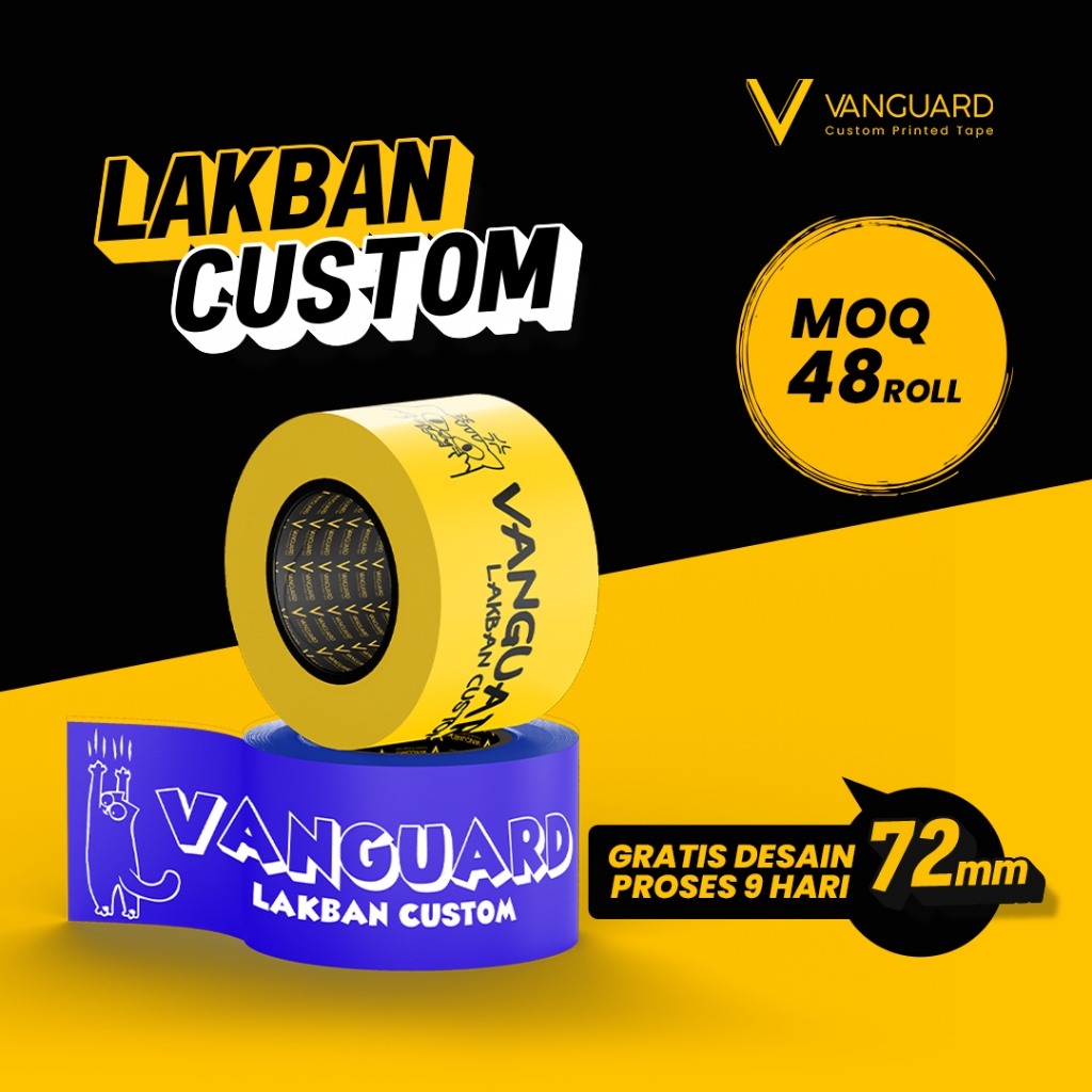 Jual Lakban Custom 72mm 48 roll Cetak Printing Vanguard, MOQ 1 dus isi ...
