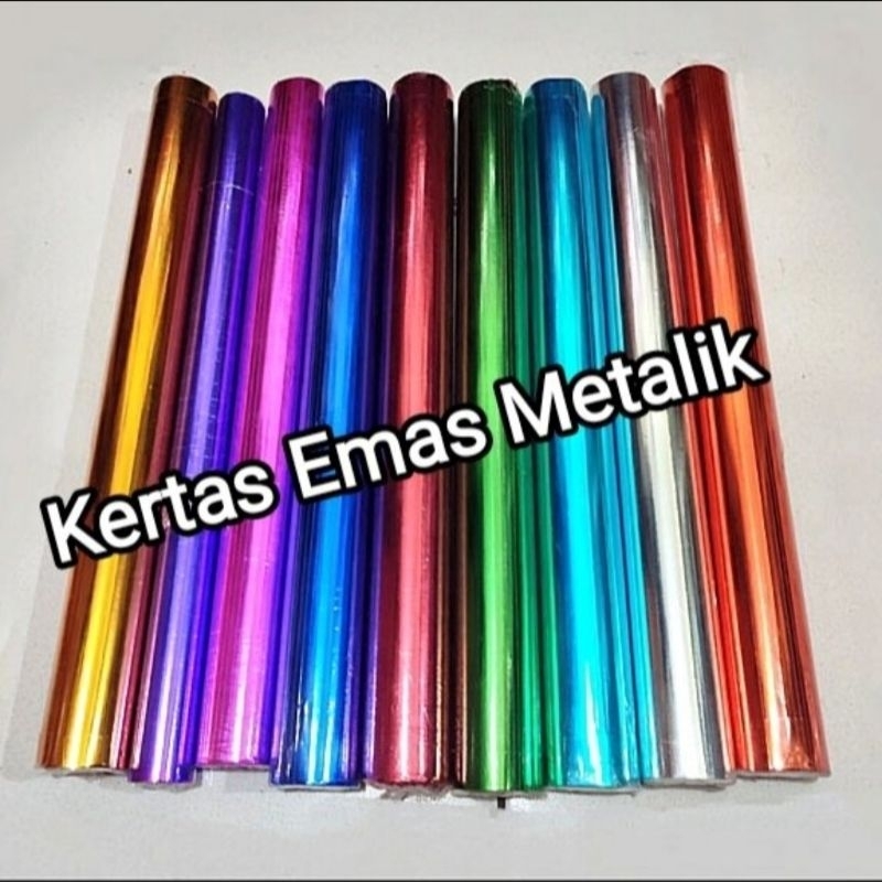 Jual Kertas Emas Metalik 1 Gulung 10 Lembar Warna Campur | Shopee Indonesia