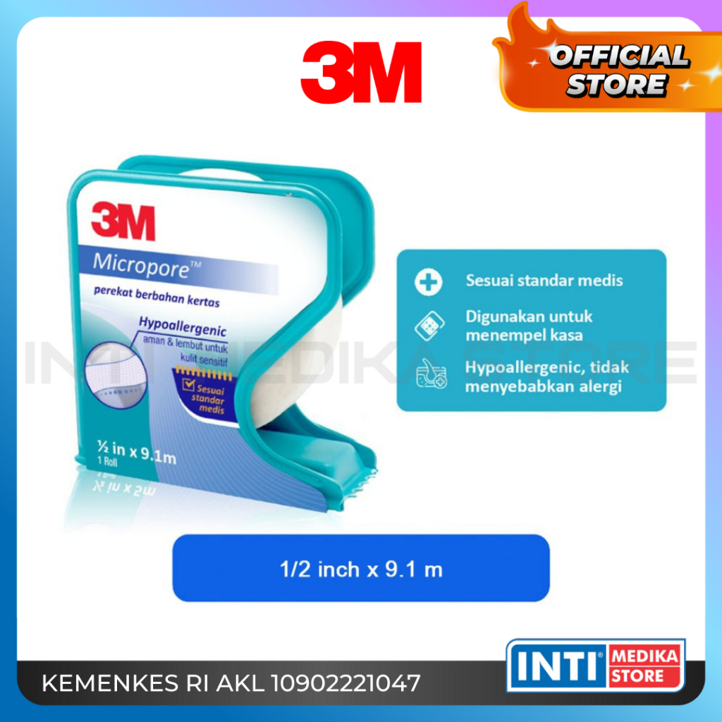 Jual 3M - Plester Kulit MICROPORE HYPOALLERGENIC 1/2 Inch 1 Inch ...