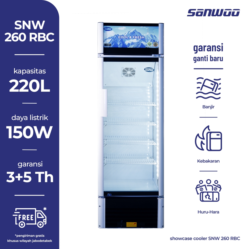 Jual Showcase Sanwoo SNW-260RBC 220 liter / Kulkas 4 rak | Shopee Indonesia