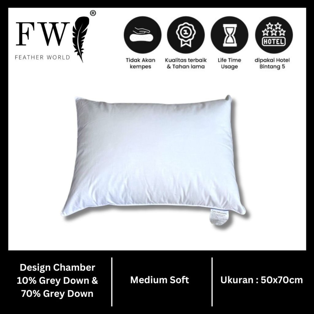 Jual Bantal Hotel FEATHER WORLD Medium Full Bulu Angsa Asli 70% Gray ...