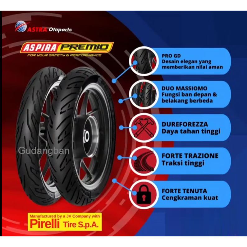 Jual ( PAKET 2 BAN ) Aspira Premio Sportivo 90 80 14 dan 110 80 14 Ban Motor Matic TUBELESS FREE ...