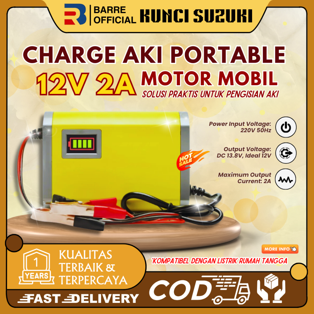 Jual BARRE Charger Aki Portable 12V 2A/Charger Aki 12V3AH-20AH Alat Cas ...
