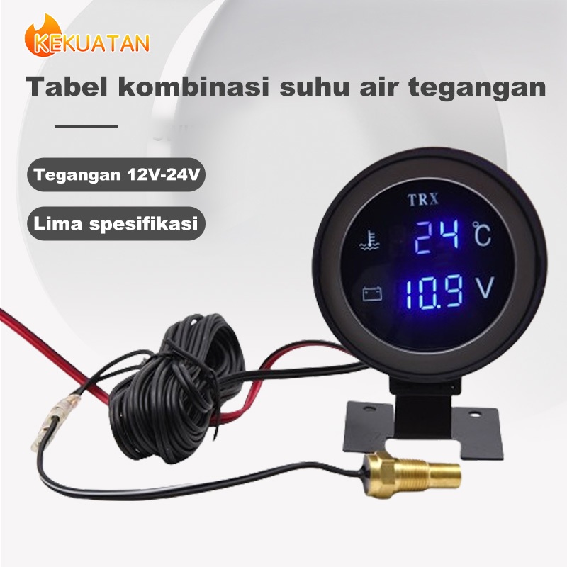 Jual Pengukur kombinasi suhu dan voltase air kendaraan Tampilan digital LED 2in1 cocok untuk ...