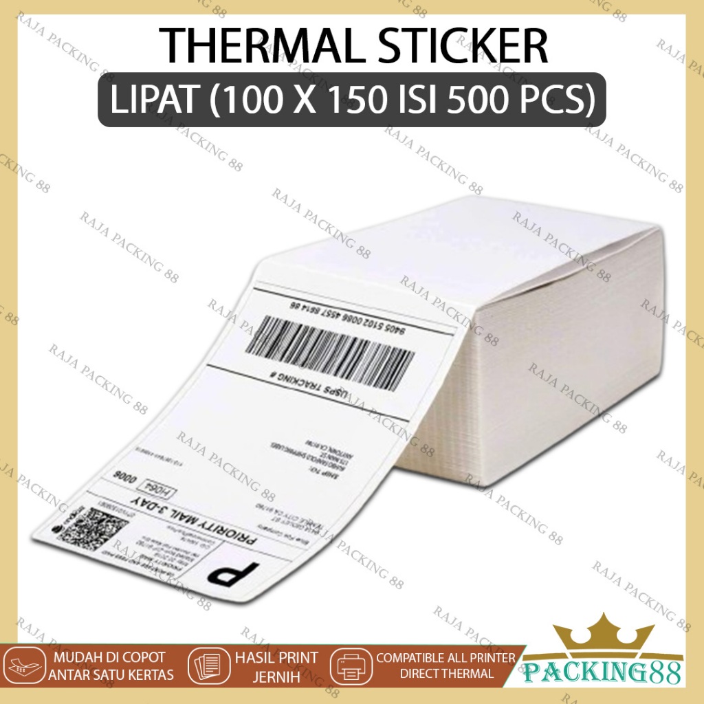 Jual Kertas Thermal Sticker LIPAT 100X150 Isi 500 PCS Cetak Stiker Label Murah Nota Printer Resi ...