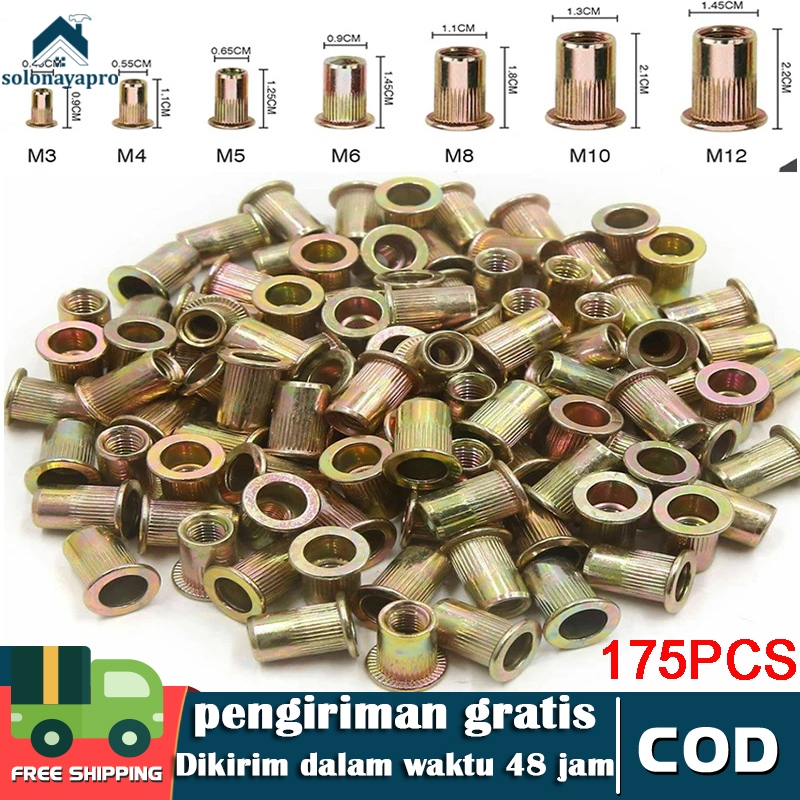 Jual 175PCS Mur Rivet Nut Rivnut tanam M3 M4 M5 M6 3mm 4mm 5mm 6mm ...