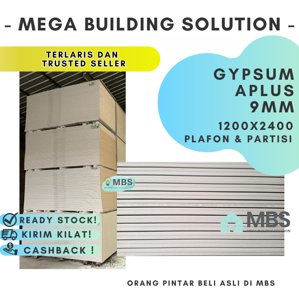 Jual Gypsum Aplus 9mm x 1200 x 2400mm / Papan Gipsum A+ Board Partisi ...
