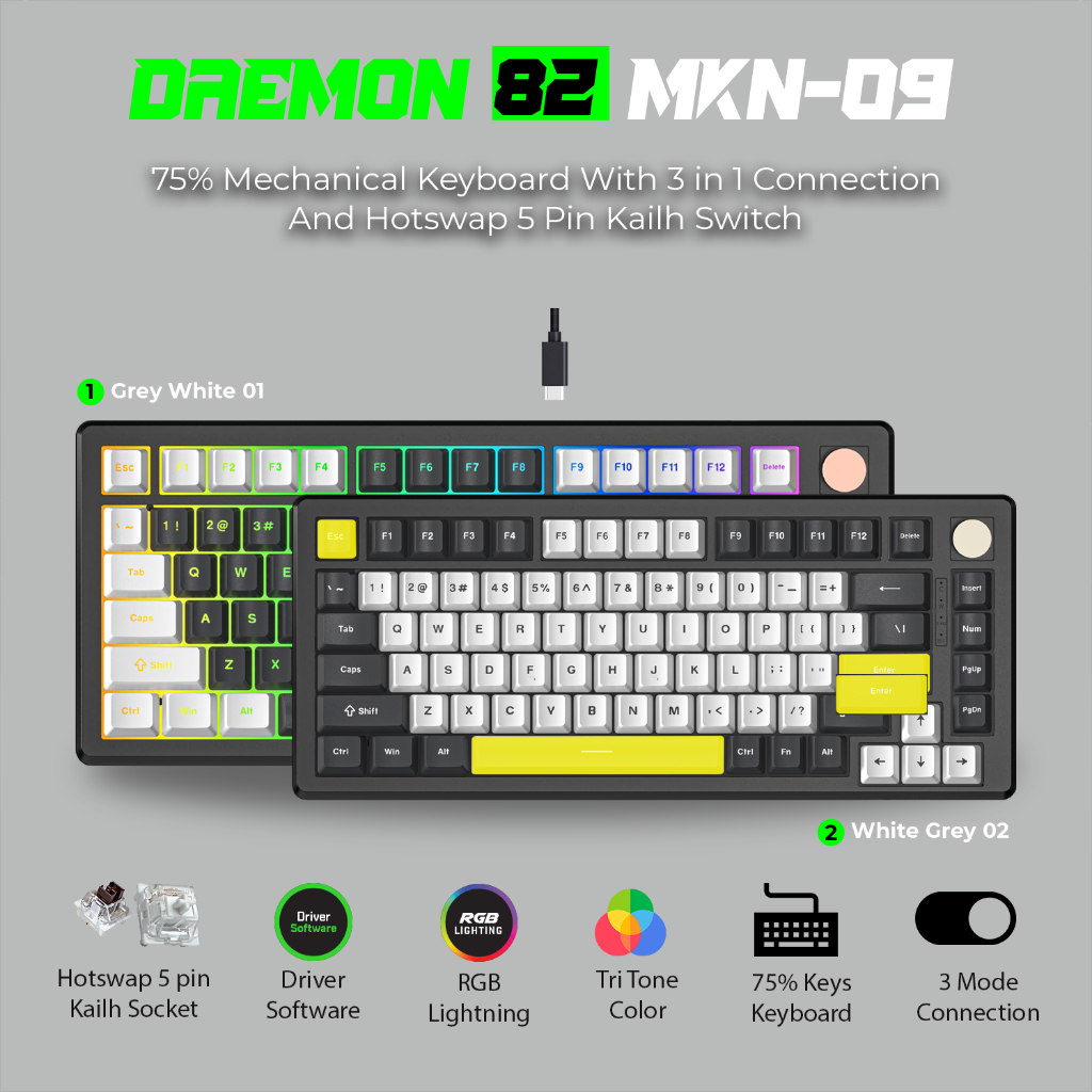 Jual Nemesis Keyboard 3in1 Connection DAEMON 82 MKN-09 Hotswap 5pin ...
