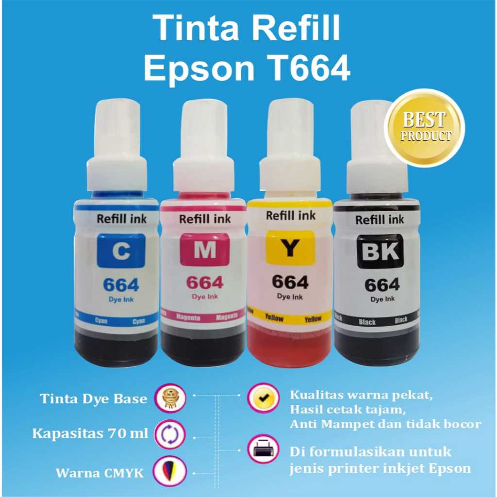Jual Tinta Refill Premium Ink 664 Pengganti T664 For Printer Epson L555 ...