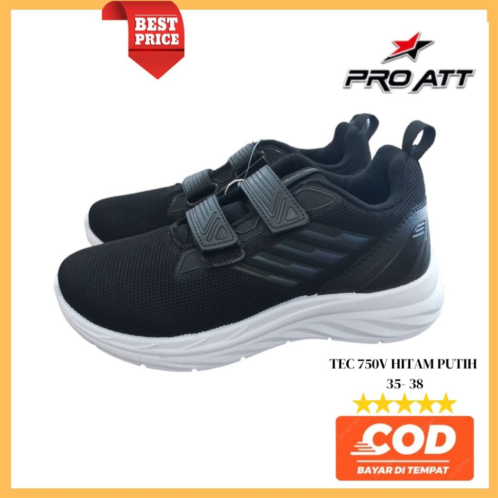 Jual SEPATU SEKOLAH ANAK COWOK CEWEK SD SMP HITAM PUTIH PEREKAT VELCRO ORIGINAL PRO ATT SEPATU ...