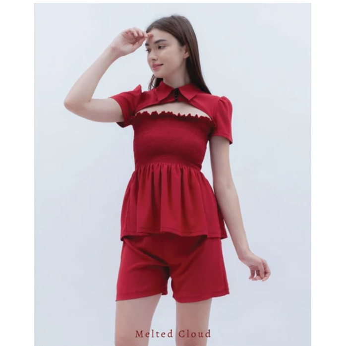 Jual CHERRY SET KANCING KERAH KEMBAN MERAH RED BAJU CELEBRATION IMLEK ...