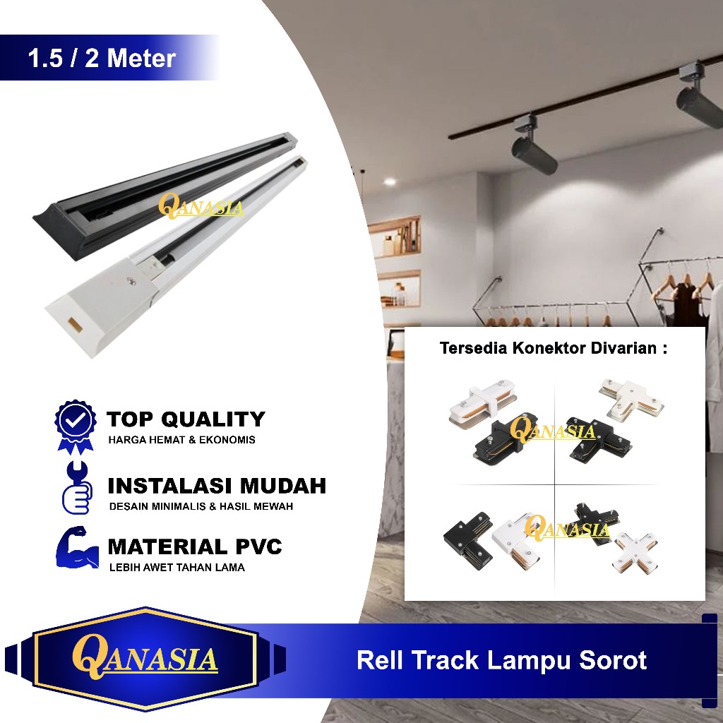 Jual Rell Track Light Lampu Sorot LED Spotlight Rel 1.5M 2M 1.5 2 Meter ...