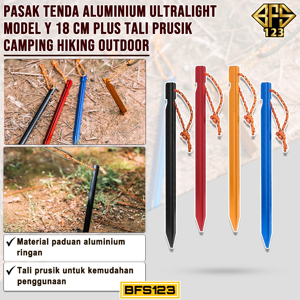 Jual Pasak Tenda Aluminium Ultralight Model Y 18 Cm Plus Tali Prusik ...