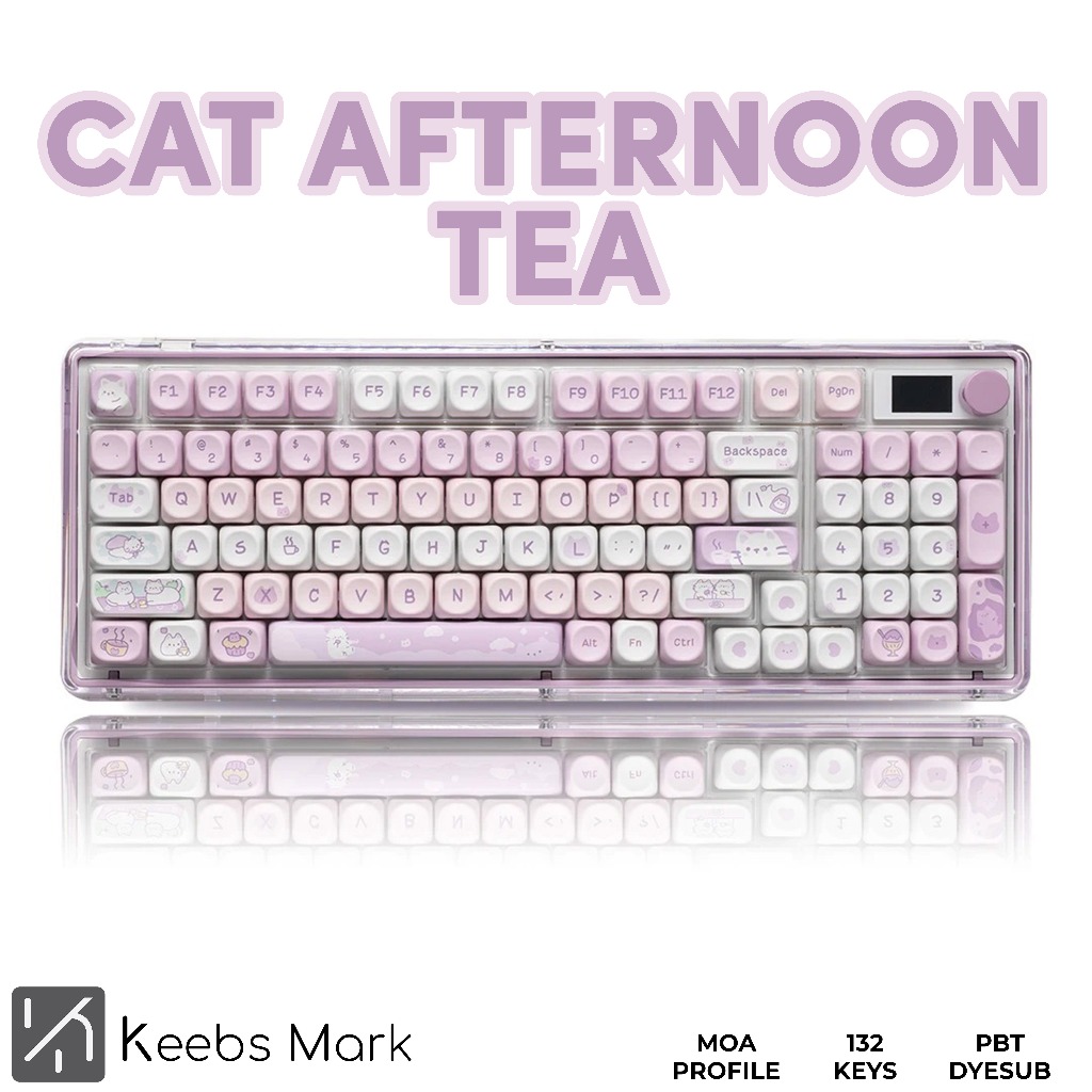 Jual Cat Afternoon Tea MOA Profile Keycaps PBT Dyesub 132 Keys ...