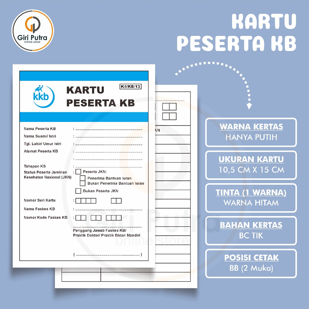 Jual Kartu Peserta KB / Kartu Keluarga Berencana /Kartu Isi 100 Lembar ...
