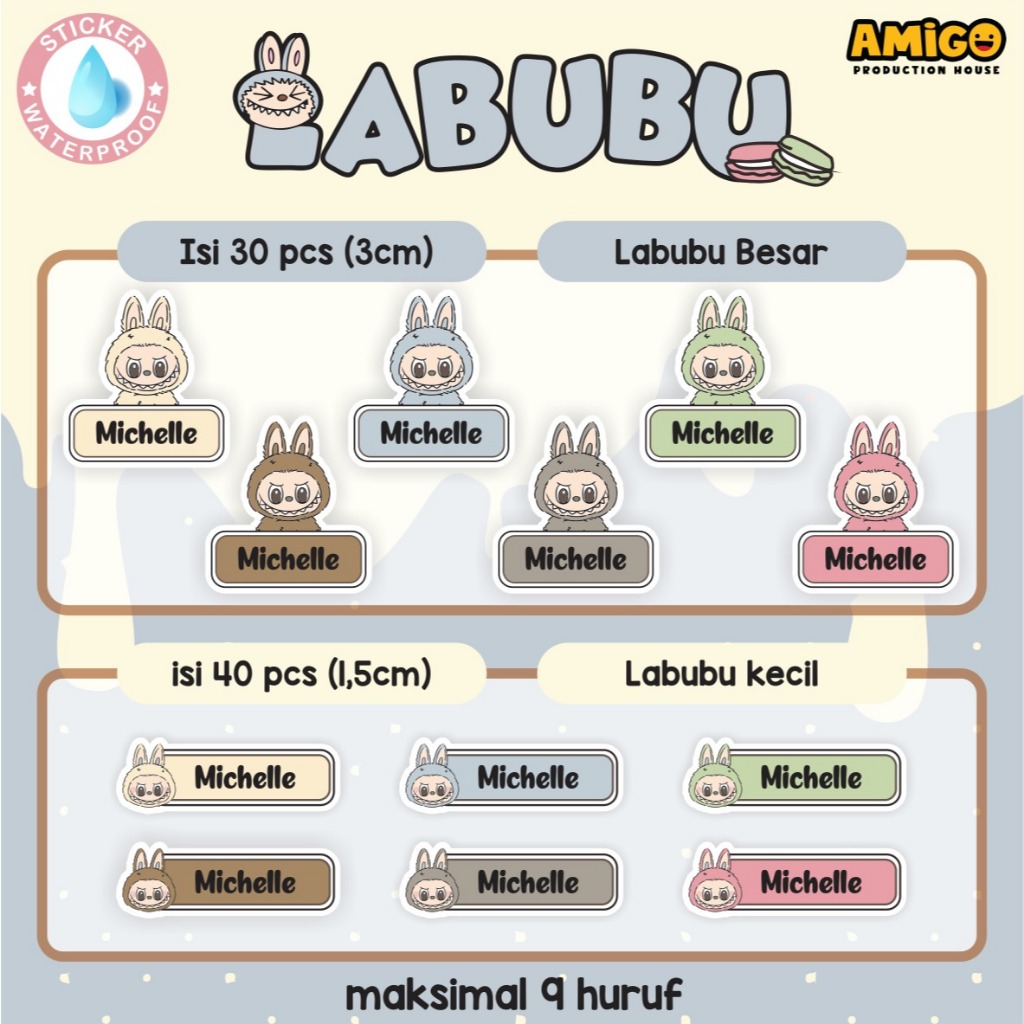 Jual Sticker Nama Lucu Labubu Dimoo Molly Cry Baby Pop Mart Stiker ...