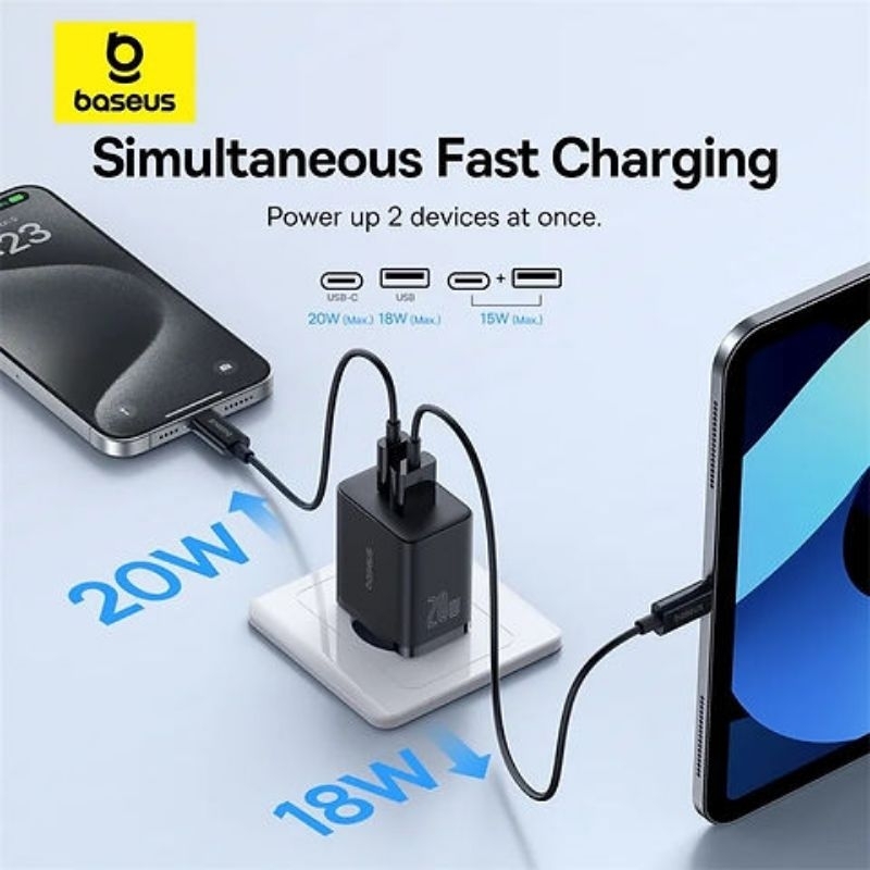 Jual BASEUS CUBE Adaptor PD 20W Fast Charging Dual Port USB-C+Usb-A ...