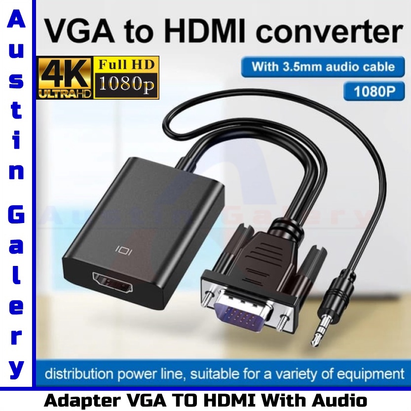 Jual MURAHV Adapter VGA Male Input TO HDMI Female Output With Audio ...