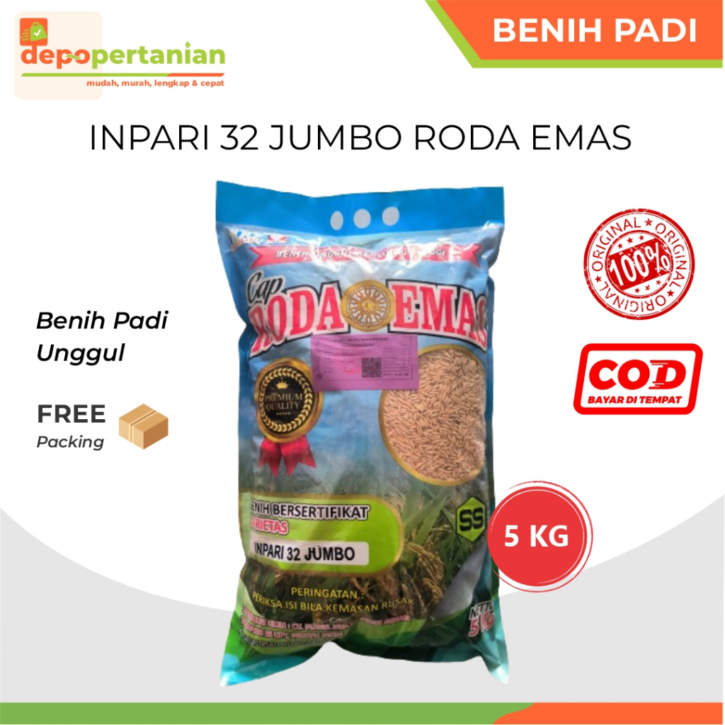 Jual Depo Pertanian - Benih Padi Inpari 32 Jumbo 5 kg Cap Roda Emas ...