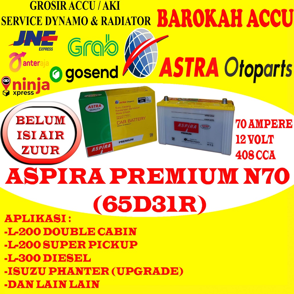 Jual AKI ASPIRA PREMIUM N70 / 65D31R , 70 AH ASTRA OTOPARTS | Shopee Indonesia