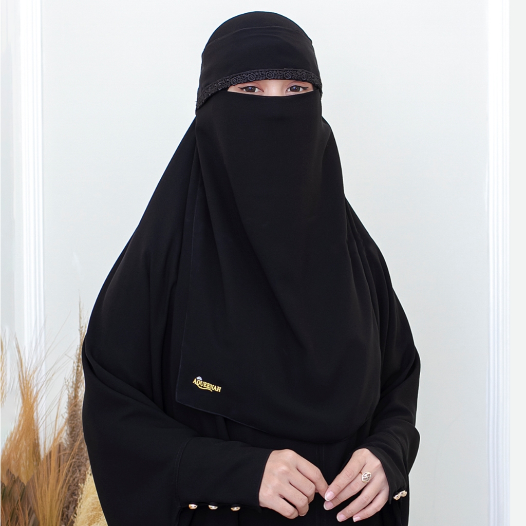 Jual Aqueenah - Niqab Zahra Cadar Bandana Poni Renda Sifon Jetblack ...