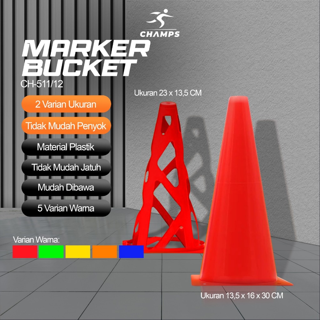 Jual CHAMPS Marker Bucket Cone Kerucut | 23Cm Latihan Olahraga Futsal ...