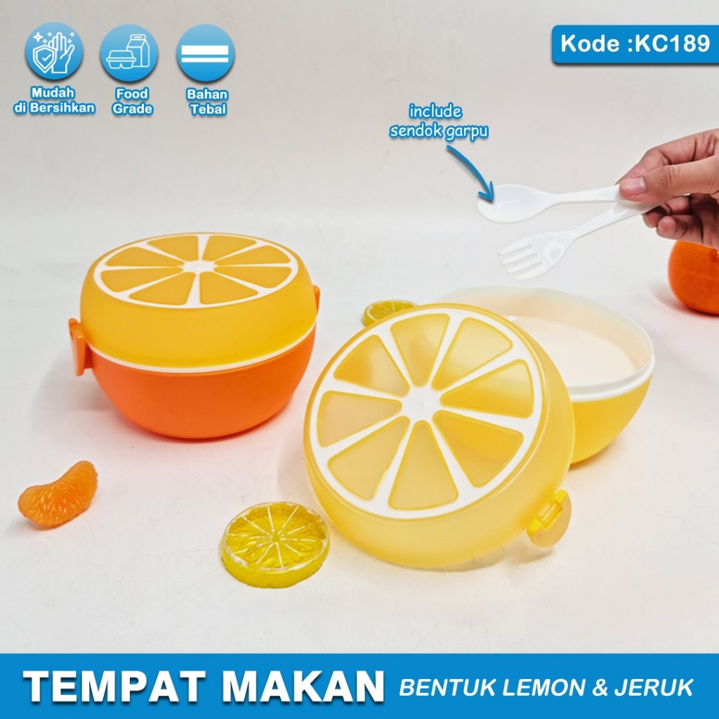 Jual TEMPAT MAKAN LUCU MOTIF LEMON DENGAN SENDOK GARPU DAN SEKAT BEKAL ...
