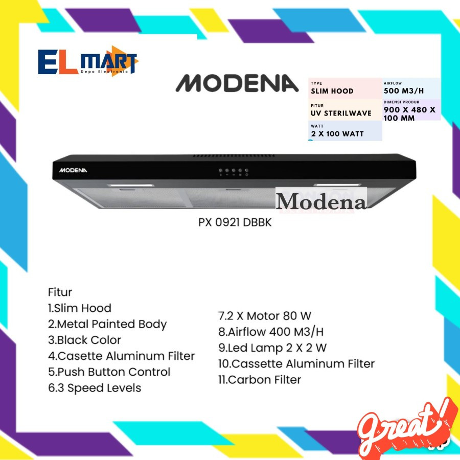 Jual Modena Cooker Hood 90cm PX 0921 DBBK 0921DBBK PX0921DBBK Penghisap Asap Dapur 90 Cm ...