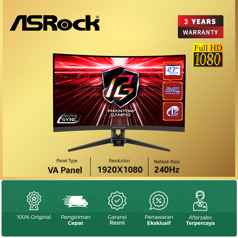 Jual Monitor ASRock LED Phantom Gaming PG27F15RS1A - Curved FHD 240Hz ...