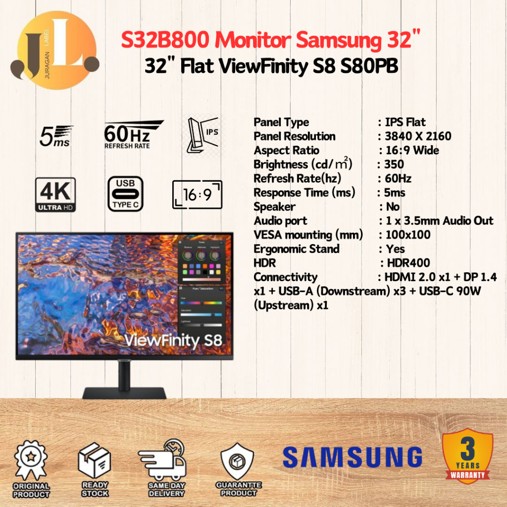Jual Monitor SAMSUNG 27" Inch ViewFinity S8 S80PB S27B800 IPS 4K Pivot ...