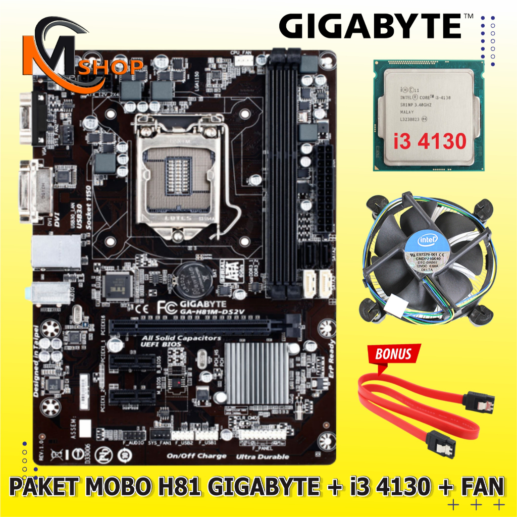 Jual Paket Motherboard Mobo H81 Intel Gigabyte LGA 1150 + Processor Core i3 4130 + Fan | Shopee ...