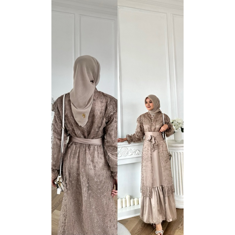 Jual AZIZAH DRESS BAHAN SATIN ROBERTO OUTER BRUKAT SIZE M L XL XXL ...