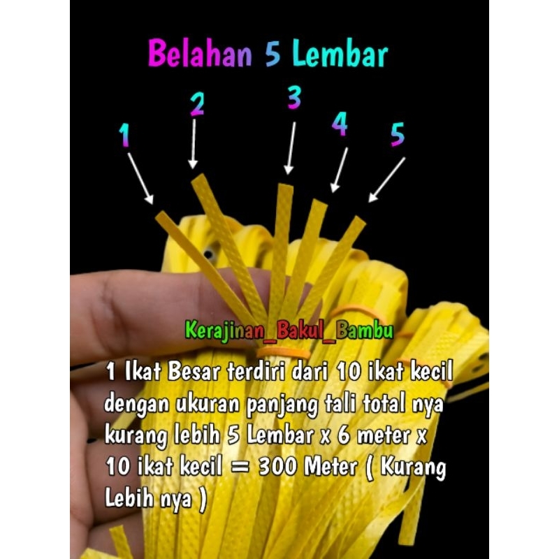 Jual Tali anyaman bambu Belahan 5 Lembar isi 10 ikat kecil tali kuning ...