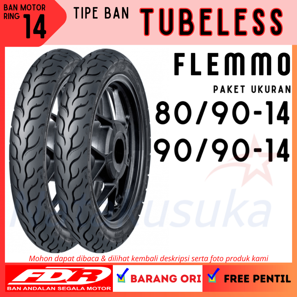 Jual FDR Paket Ban Motor Flemmo 80/90-14 & 90/90-14 Tubeless (TL) Motor ...
