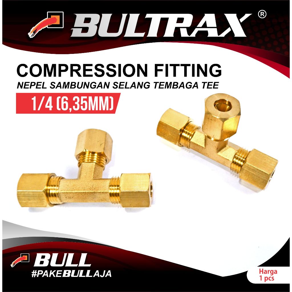 Jual Bull Compression Fitting Nepel Sambungan Selang Tembaga Tee 1 /4 6 ...